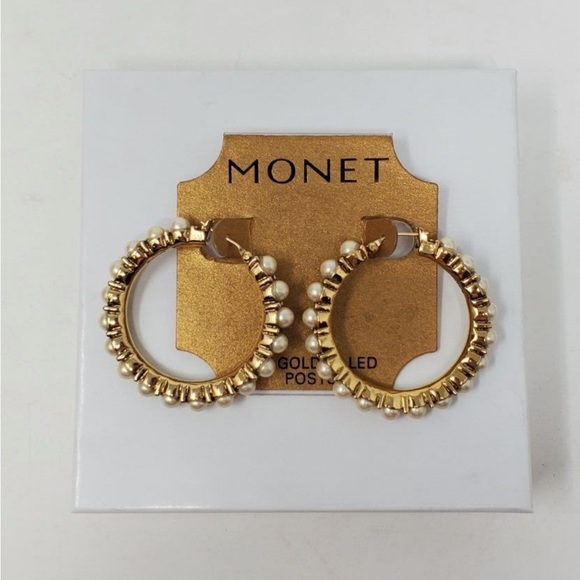 Monet | Jewelry | Gorgeous Vintage Pearl Monet Hoop Earrings | Poshmark
